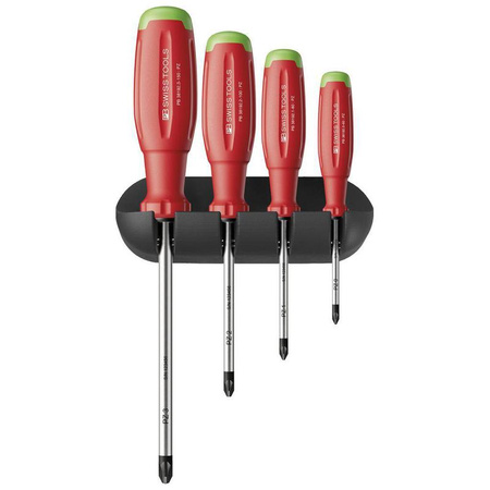 Zestaw 4 wkrętaków krzyżakowych PZ0, PZ1, PZ2, PZ3 w uchwycie ściennym ...